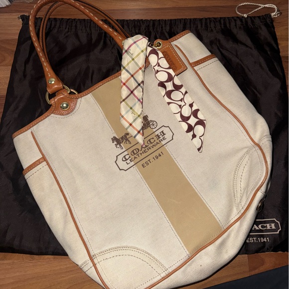 Coach | Bags | Coach Cream And Tan Tote Bag | Poshmark